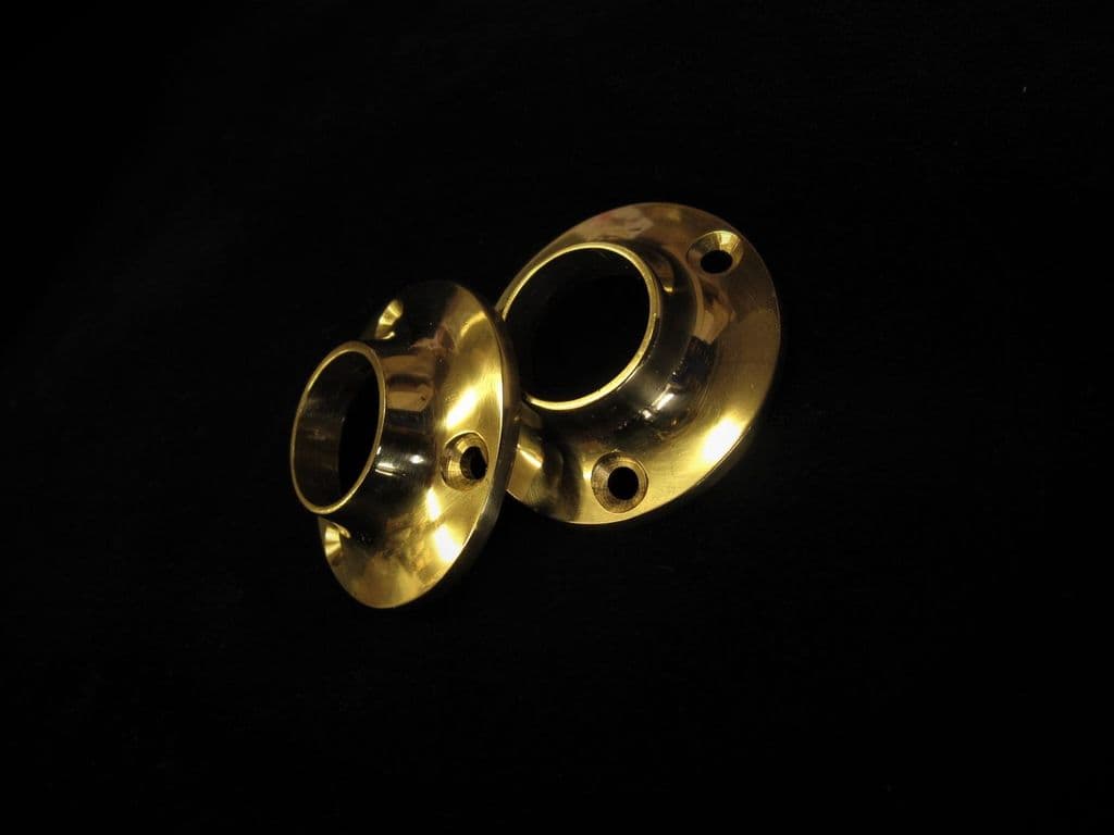 2 Brass Recess Pole Sockets Brackets 20mm Curtain Wardrobe Rail Supports